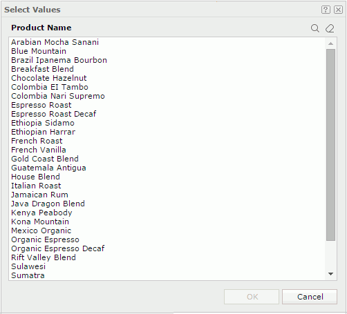 Select Values Dialog Box Properties – Report Select Values Dialog Box Properties – Report