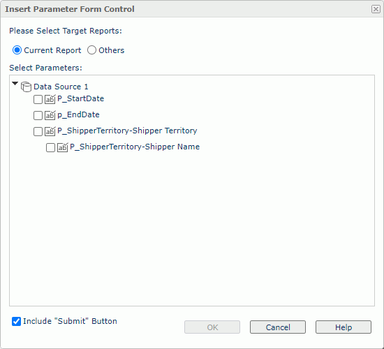 Insert Parameter Form Control Dialog Box Properties – Report Insert Parameter Form Control Dialog Box Properties – Report